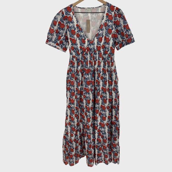 J. Crew | Dresses | J Crew Red White Blue Poppy Print Tie Waist Maxi ...